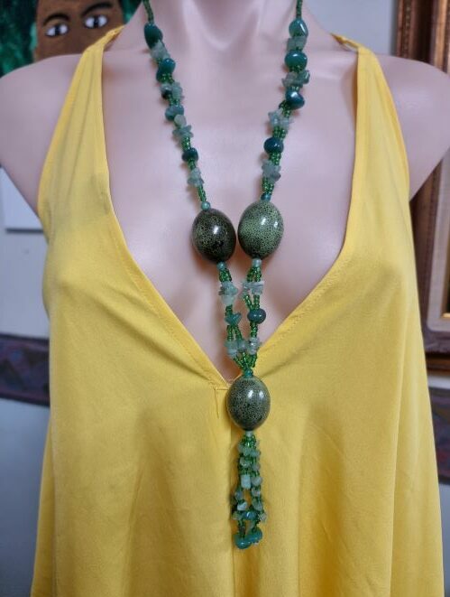 Aventurine Beaded Green Ceramic Glass Necklace - Silverflamze